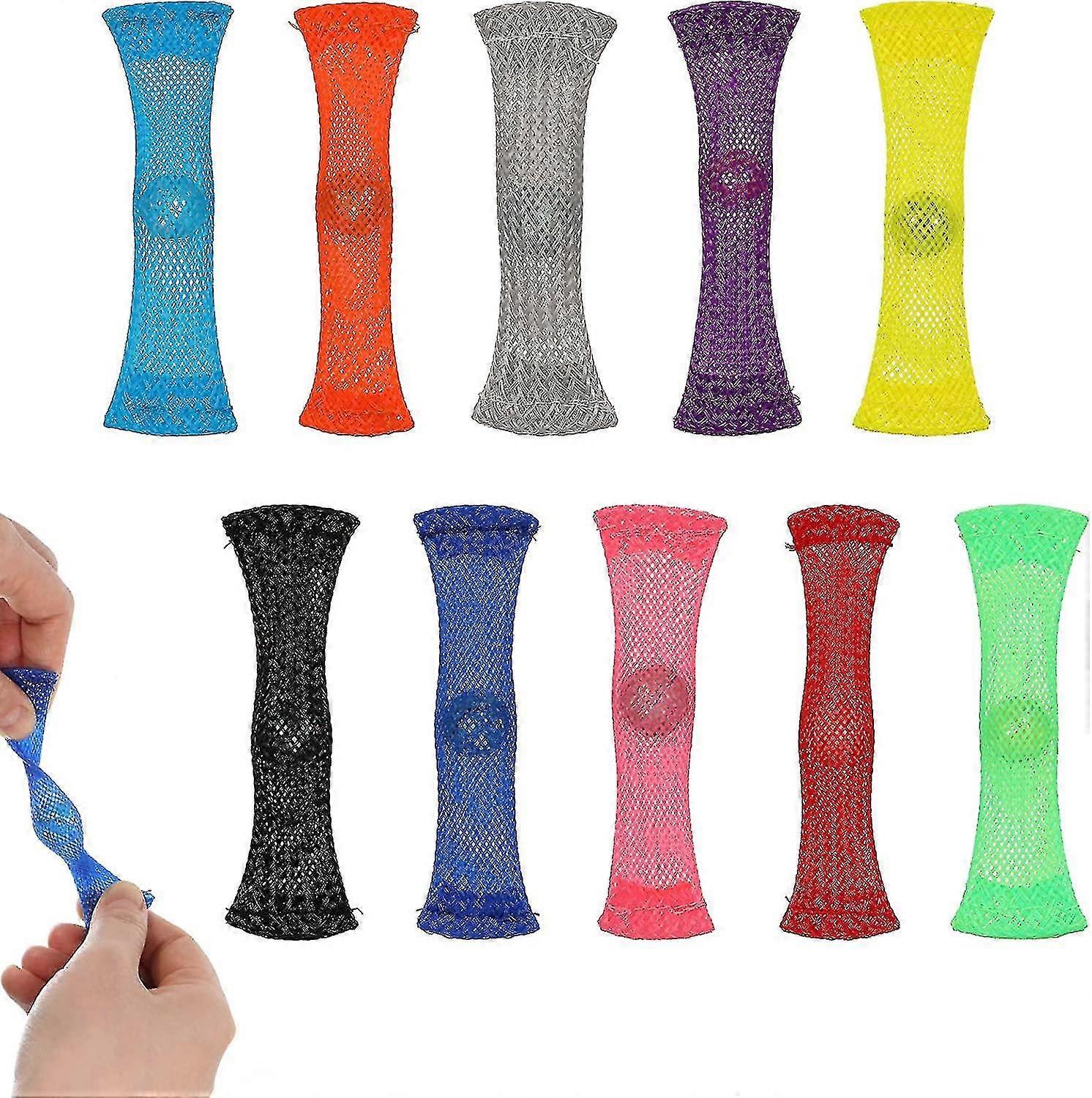 10 Pcs Fidget Toys Braided Mesh Tube With Marbles Stress Reliever ...