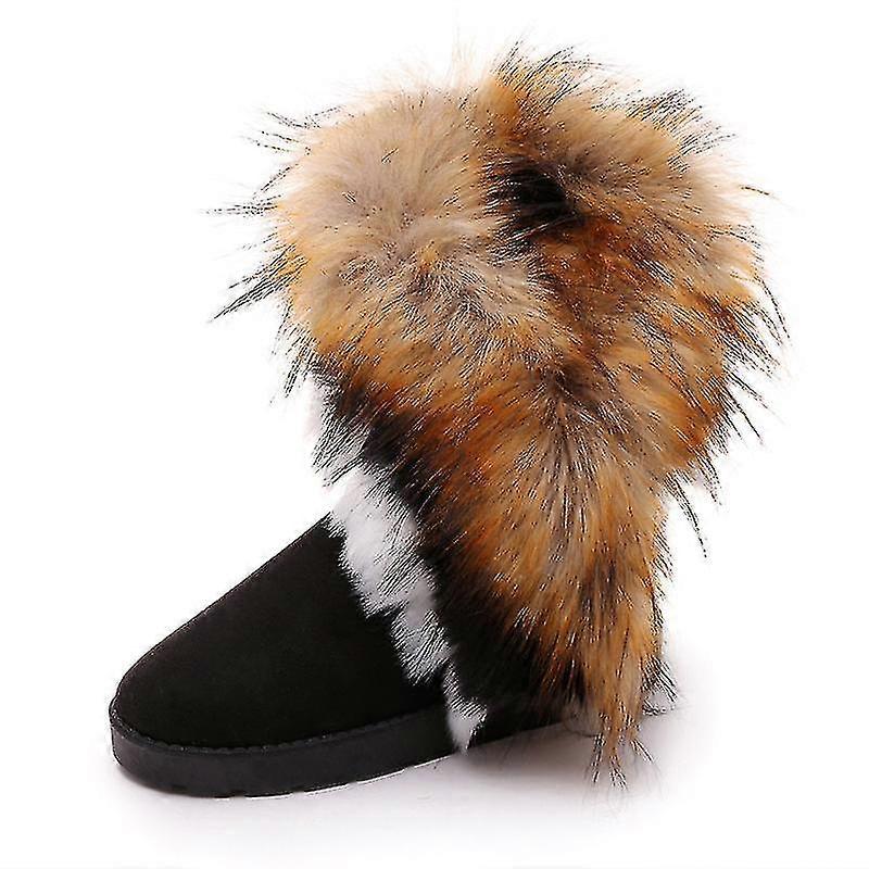 Winter Snow Boots Women Ankle Slip On Boots Faux Fox Rabbit Fur Suede ...