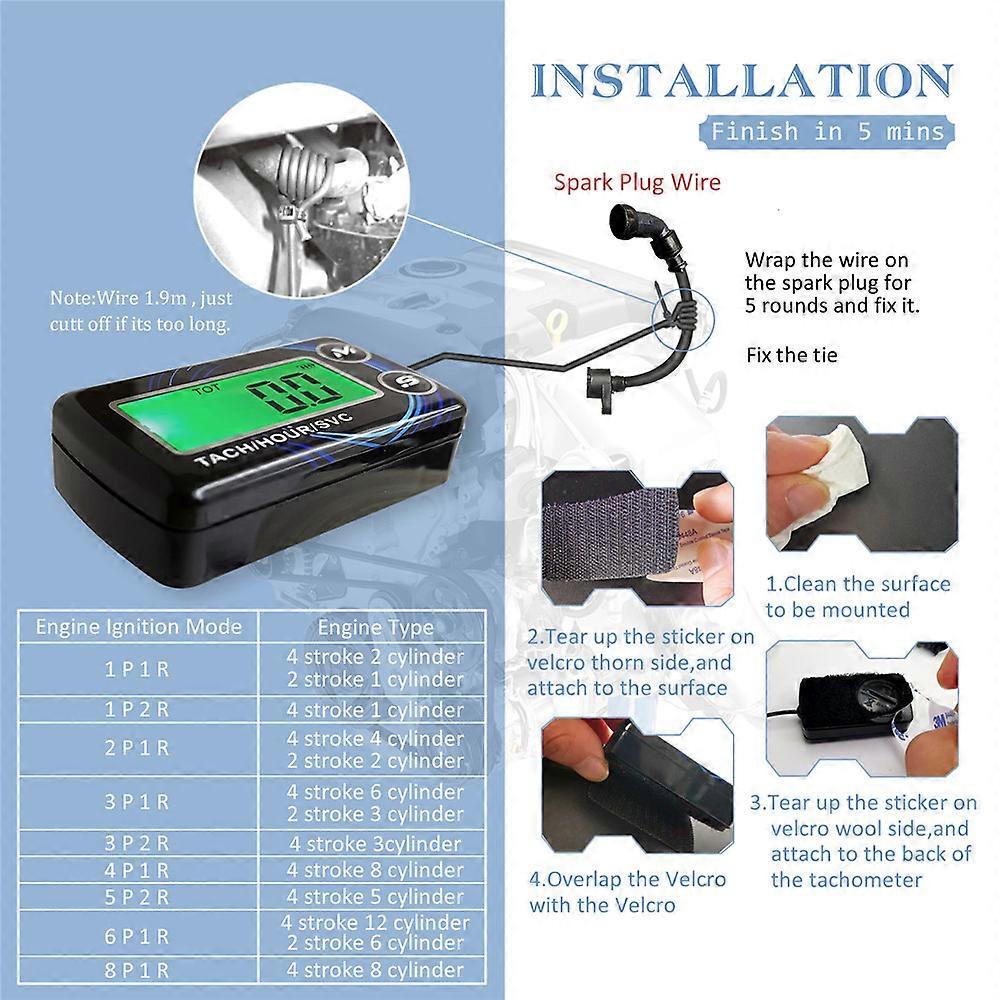 Waterproof Digital Engine Tach Hour Meter Tachometer Gauge Engine RPM ...