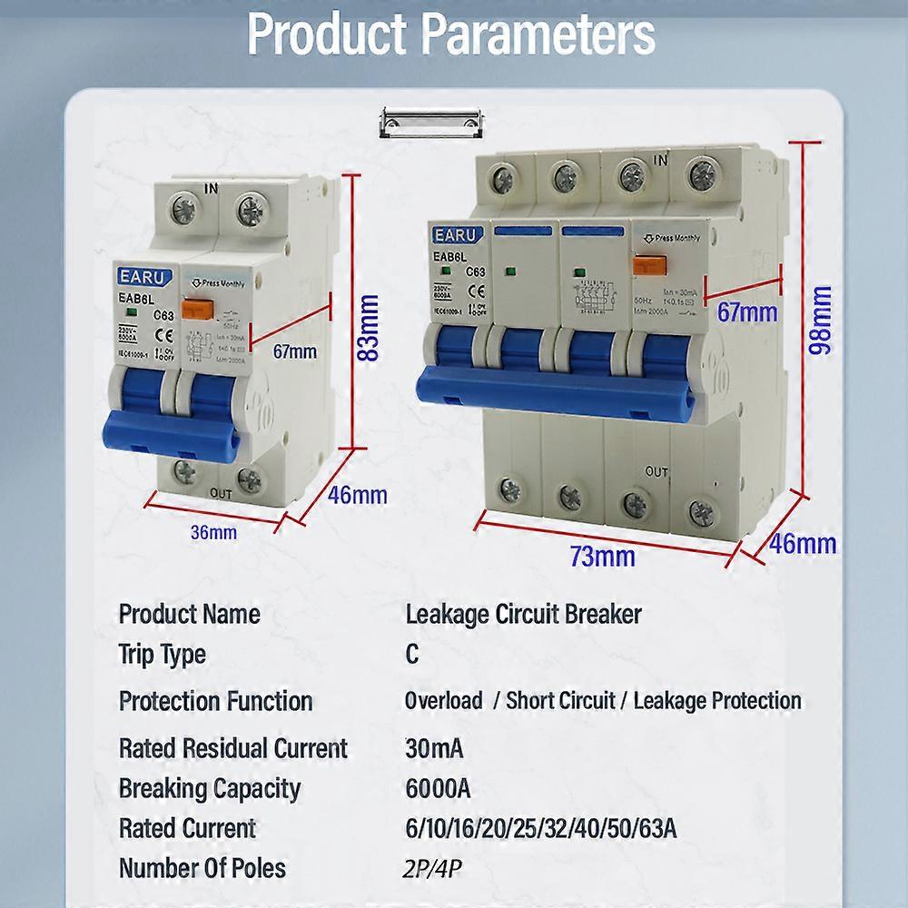 AC230V MCB Leakage Protector RCBO Overload Short Circuit Protection 2P ...