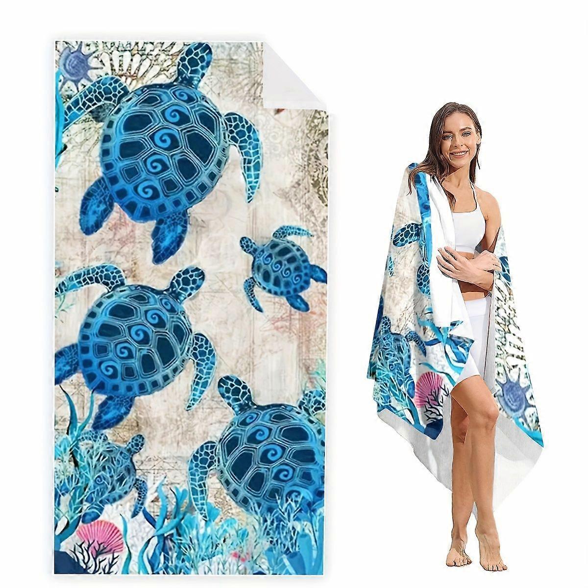 1pc Oversized Blue Turtle Beach Towel - Ultra-Soft, Thickened ...