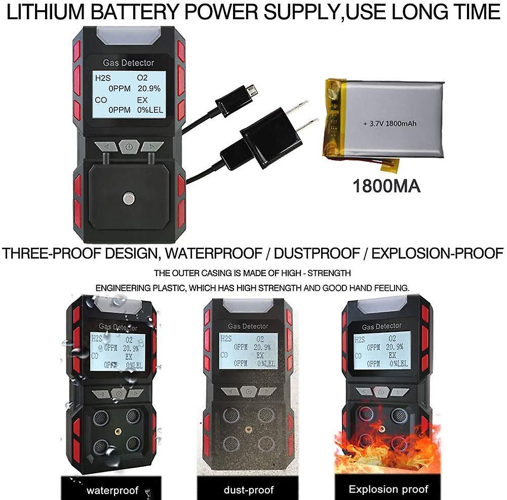4 Gas monitor multi gasdetektor lydlys chok 4 gas meter tester ...