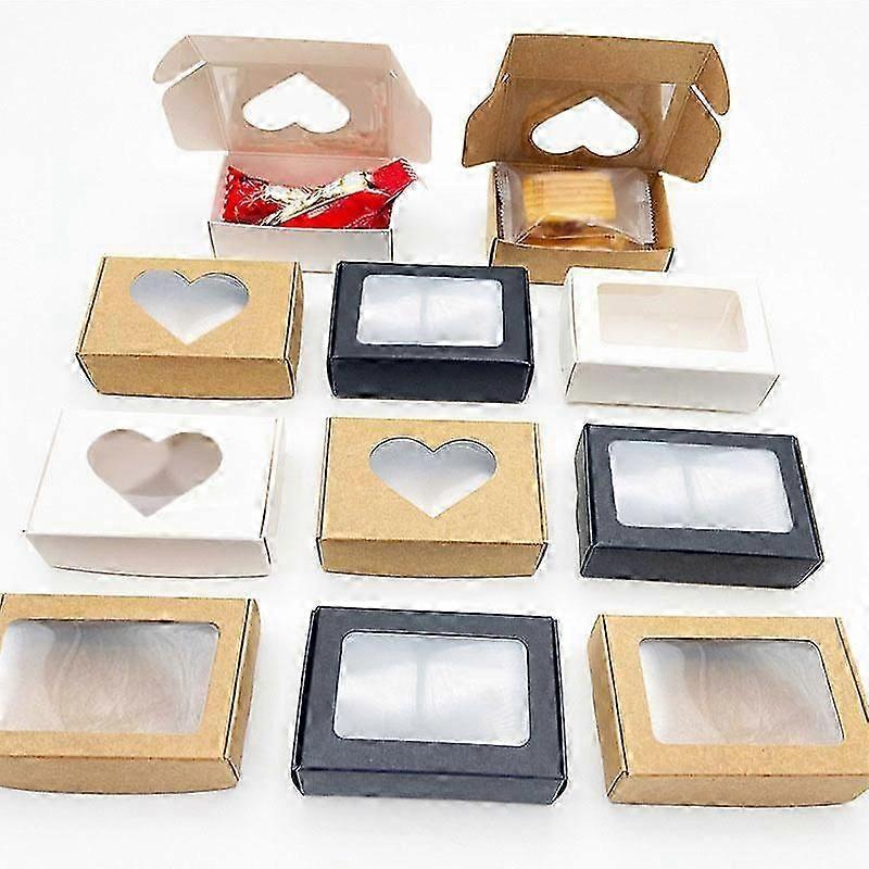 25PCS Kraft Paper Box With Clear Window Homemade Boxes Presents ...