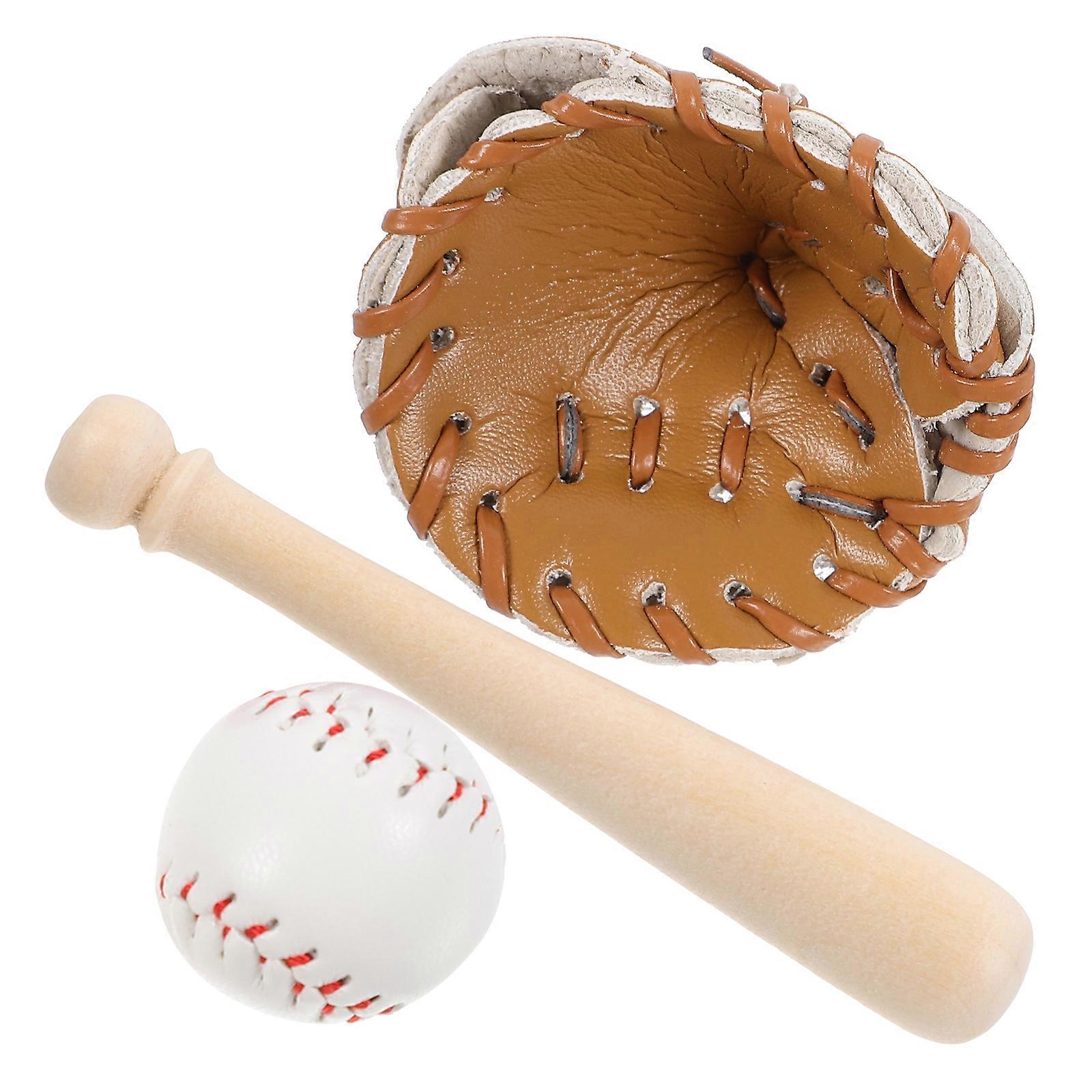 1 Set of Mini Baseball Bat Glove Ball Kit Mini House Miniature Sports ...