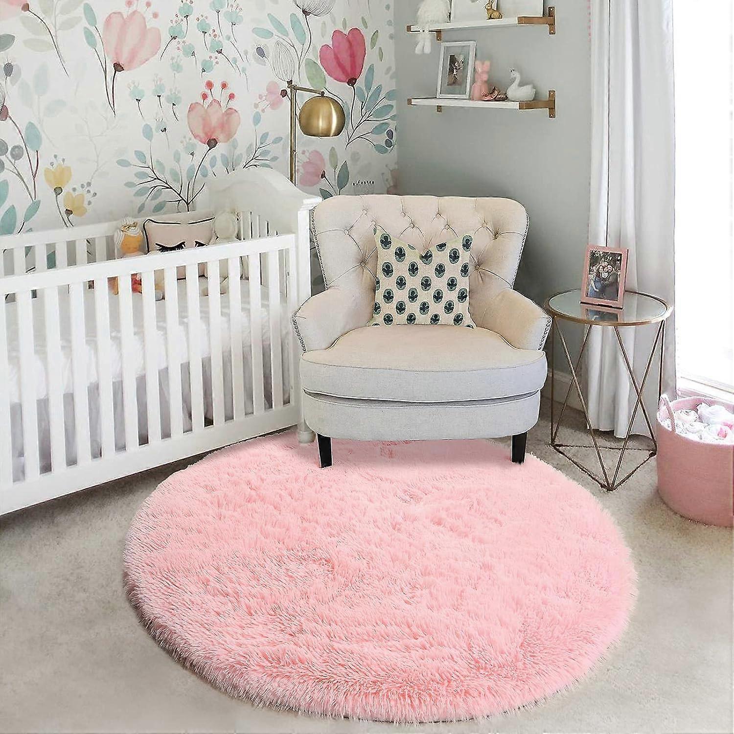 4X4 Feet Pink Blush Round Rug för sovrum, Fluffy Circle Rug 4'X4' för ...