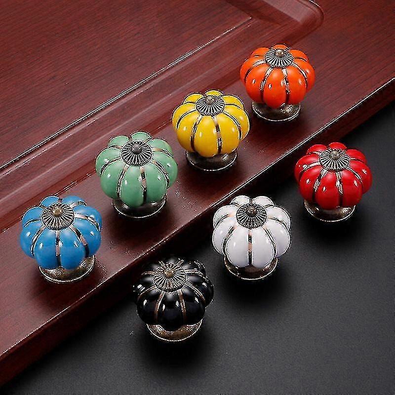 8 x Ceramic Drawer Knobs Pumpkin Shape Cabinet Knob for Kitchen Drawers and Cupboards (Green ...