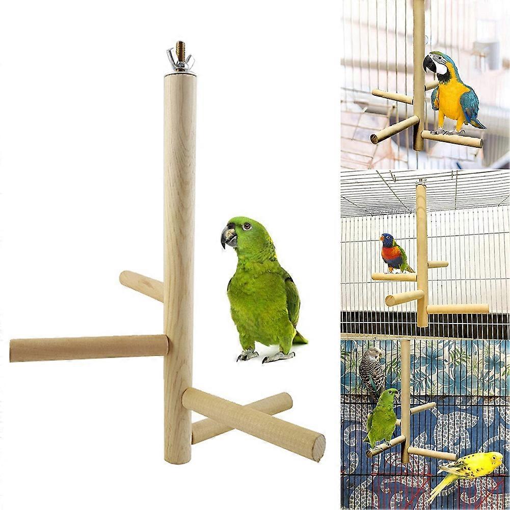 Pet Bird Parrot Wooden Rotating Bar Stand Hanging 4 Stairs Ladder Cage ...