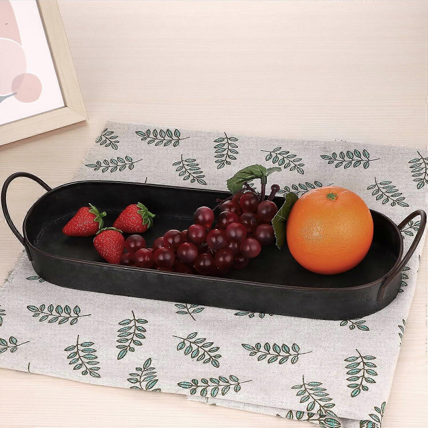 Oval Decorative Serving Tray Metal Iron Tray with Handles,Industrial ...