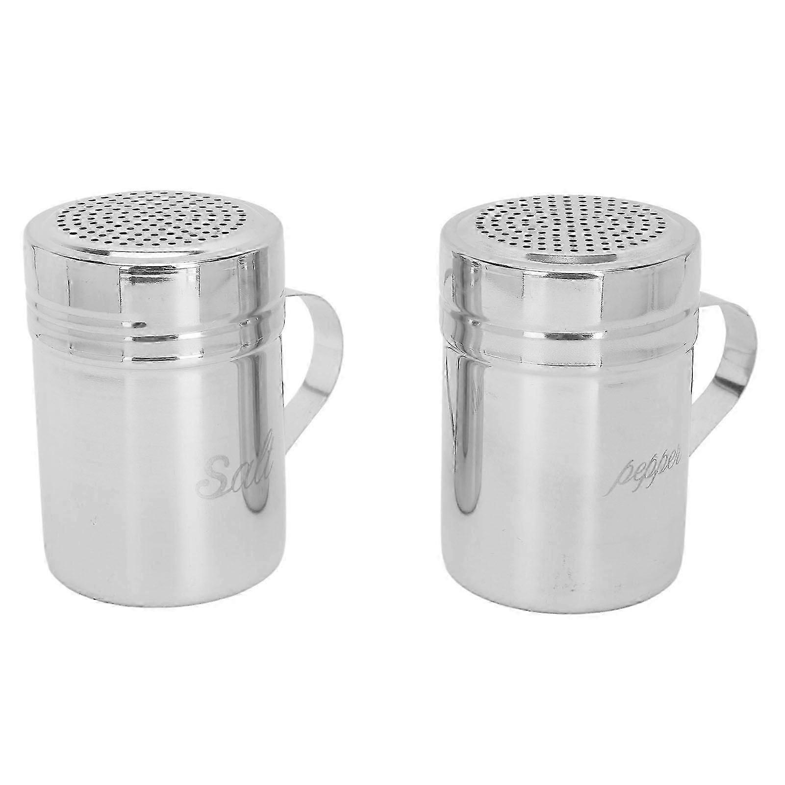 2pcs Stainless Steel Dredge Shaker with Lid Handle Salt Sugar Shakers ...