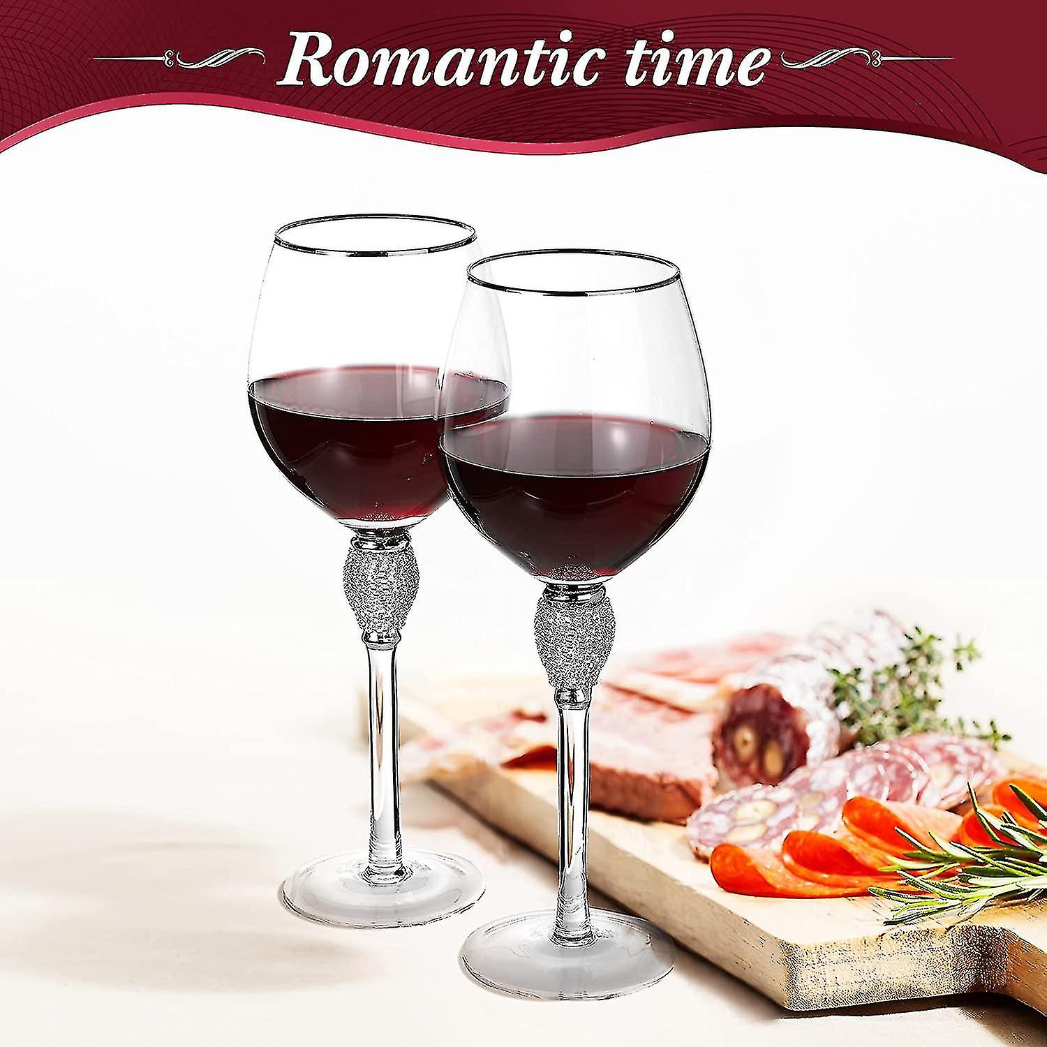 2 Pieces Rhinestone Red Wine Glass With Rim Tulip Shaped Diamond Wine ...