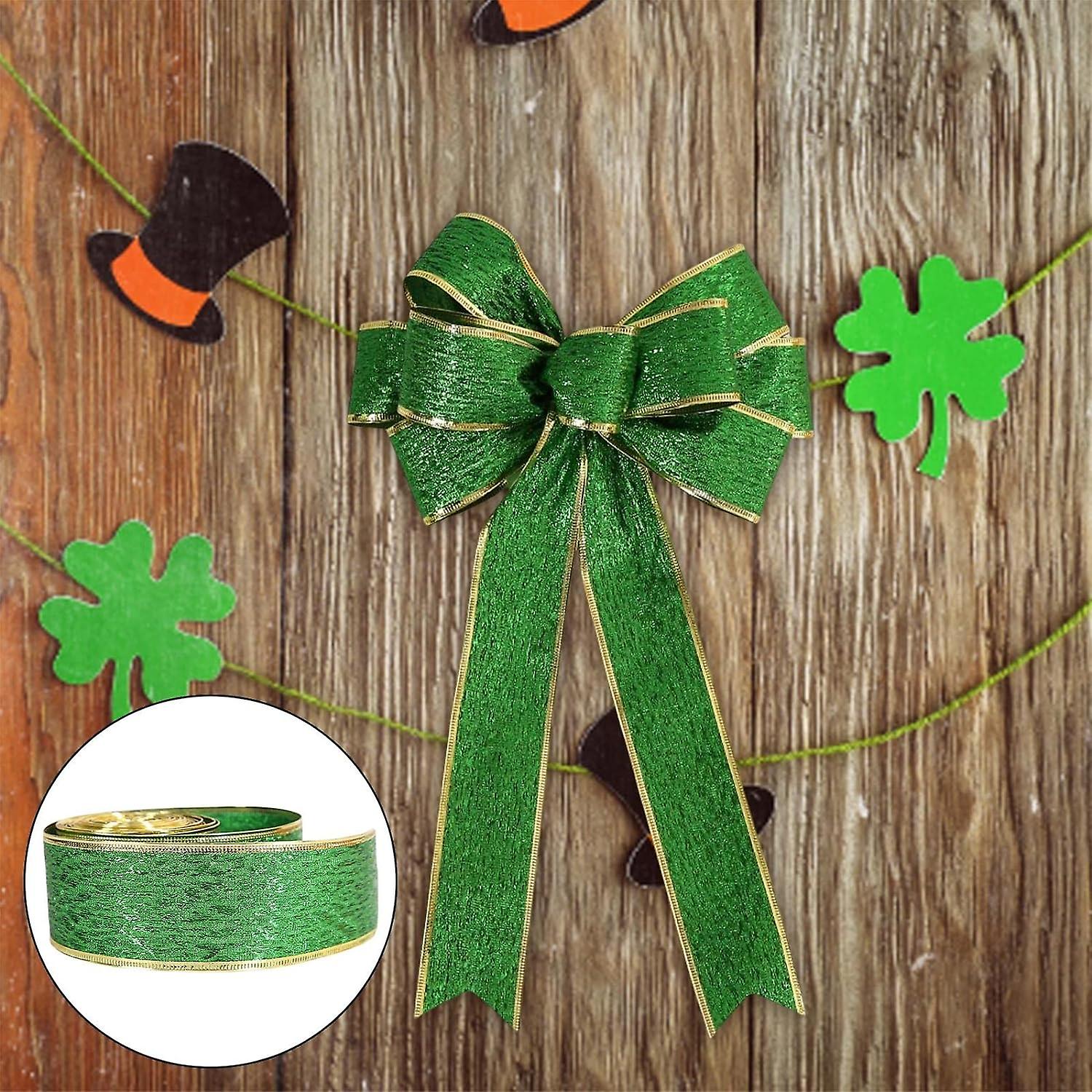 ST. Patrick's Day Ribbons Edge Wired 5cm Wide Green for Party Farmhouse ...