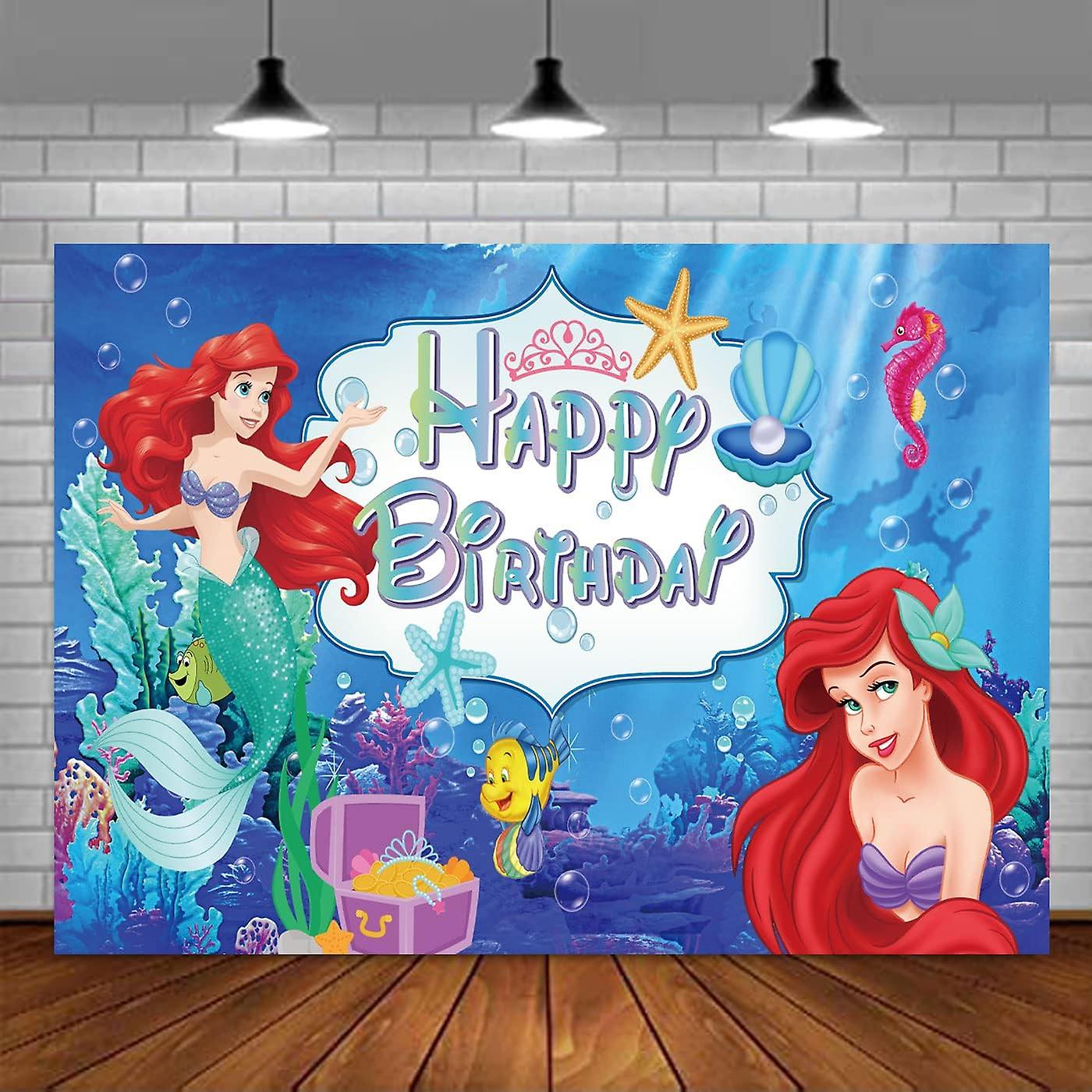 5x3ft Mermaid Happy Birthday Backdrop Ariel Mermaid Birthday Backdrops ...