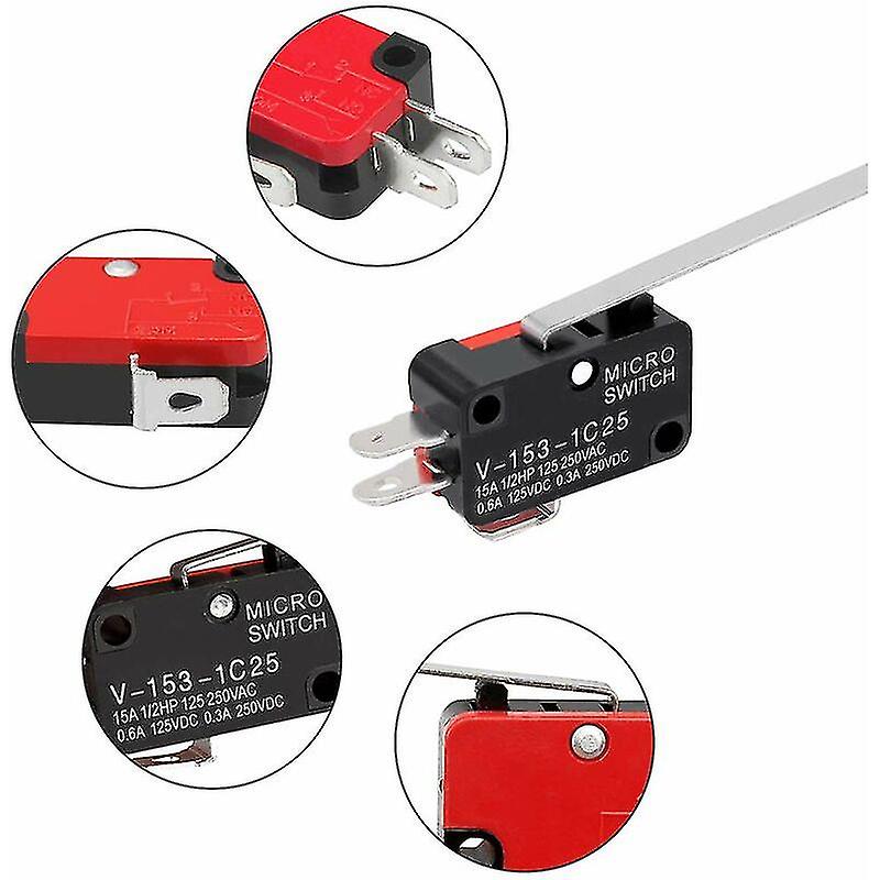 10 Pack Micro Limit Switch Hinge Lever SPDT 1NO 1NC Momentary Long Lever Switch Micro Switches 3 ...