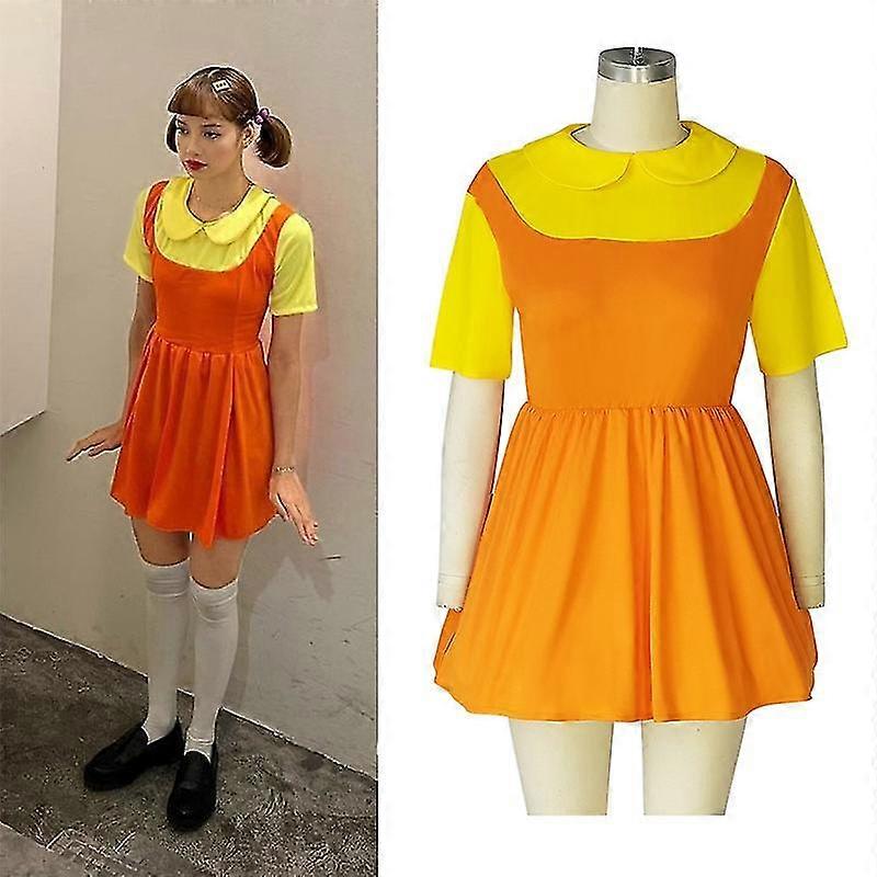 Squid Game Robot Doll Girl Costume For Kids Game Red Light Green Light ...