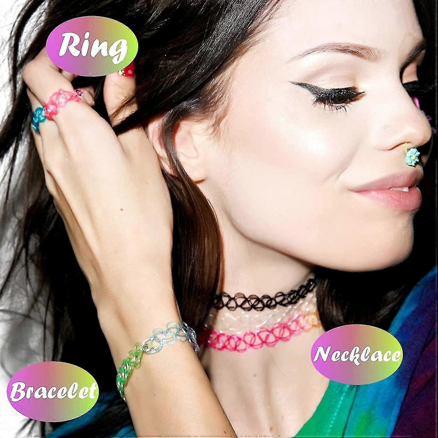 Tattoo Choker, 24 Pack Choker Necklace Set Henna Tattoo Stretch Elastic ...