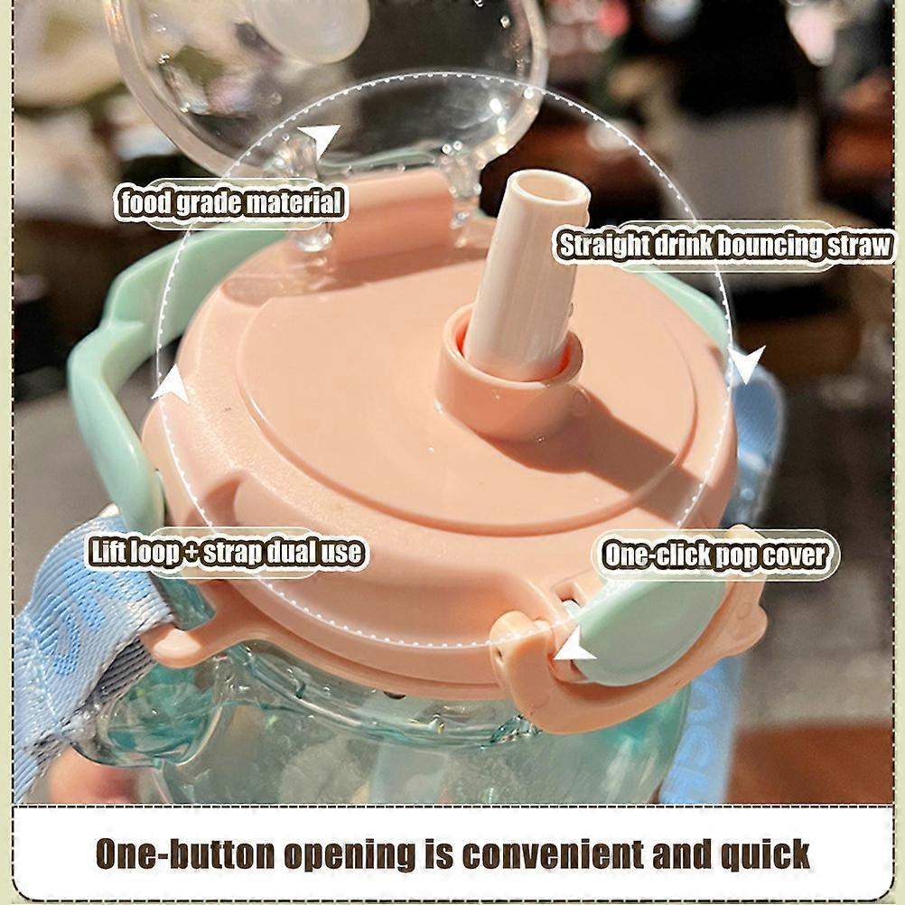 Kawaii Bear Straw Bottle Portable Cartoon Kids Water Bottle with Straw and Carrying Loop ...