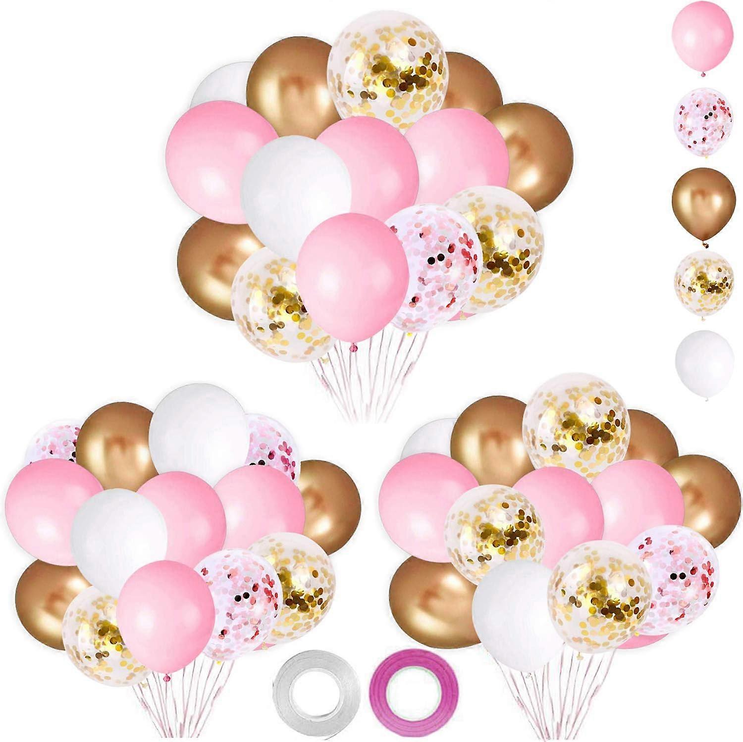 62Pcs Pink Gold Confetti Latex Balloons Kit, 12 Inch Pink White Gold Helium Balloons Party ...