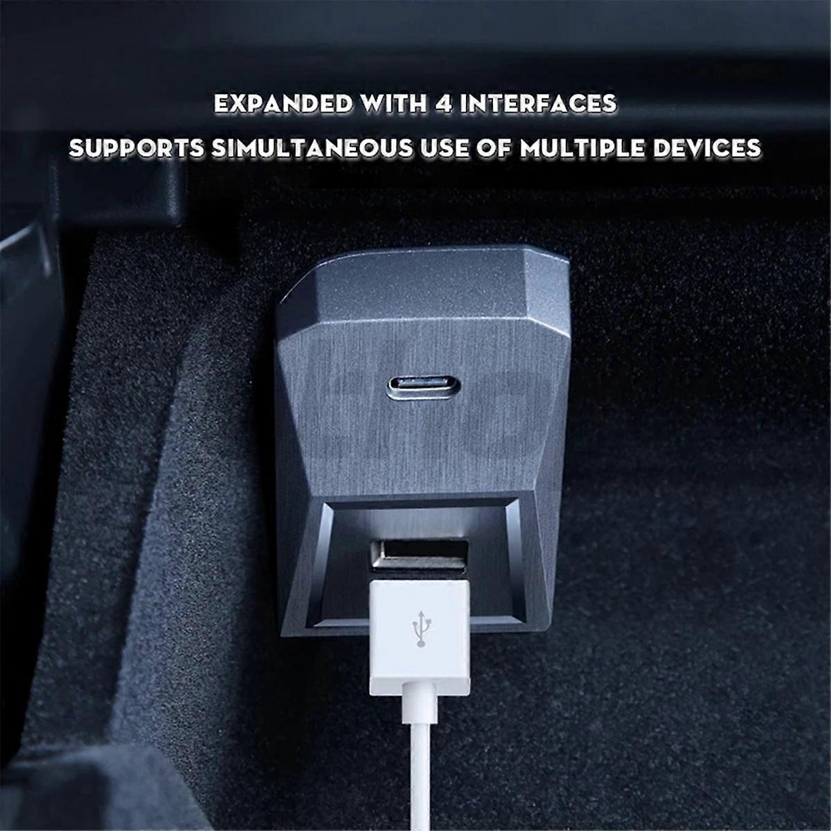 USB Hub for Model 3 Model Y 2021-2023, 4-In-1 Multi Port Glove Box Hub ...