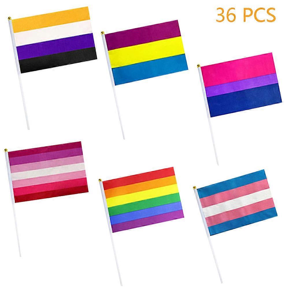 36 Pieces Rainbow Pride Flag Bisexual Mini Gay Stick Flags Pansexual Mini Pride Flag Transgender ...