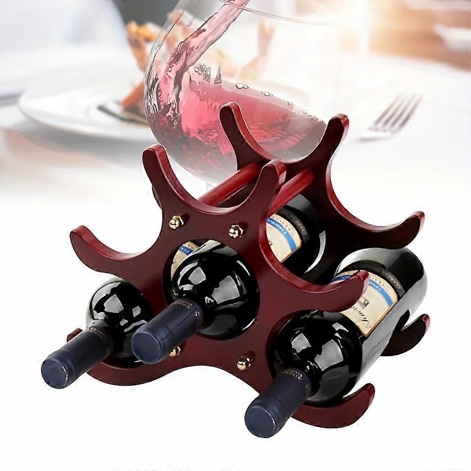 6-Bottle wine rack Wood Wine Storage Stand Countertop Rustic Wooden ...