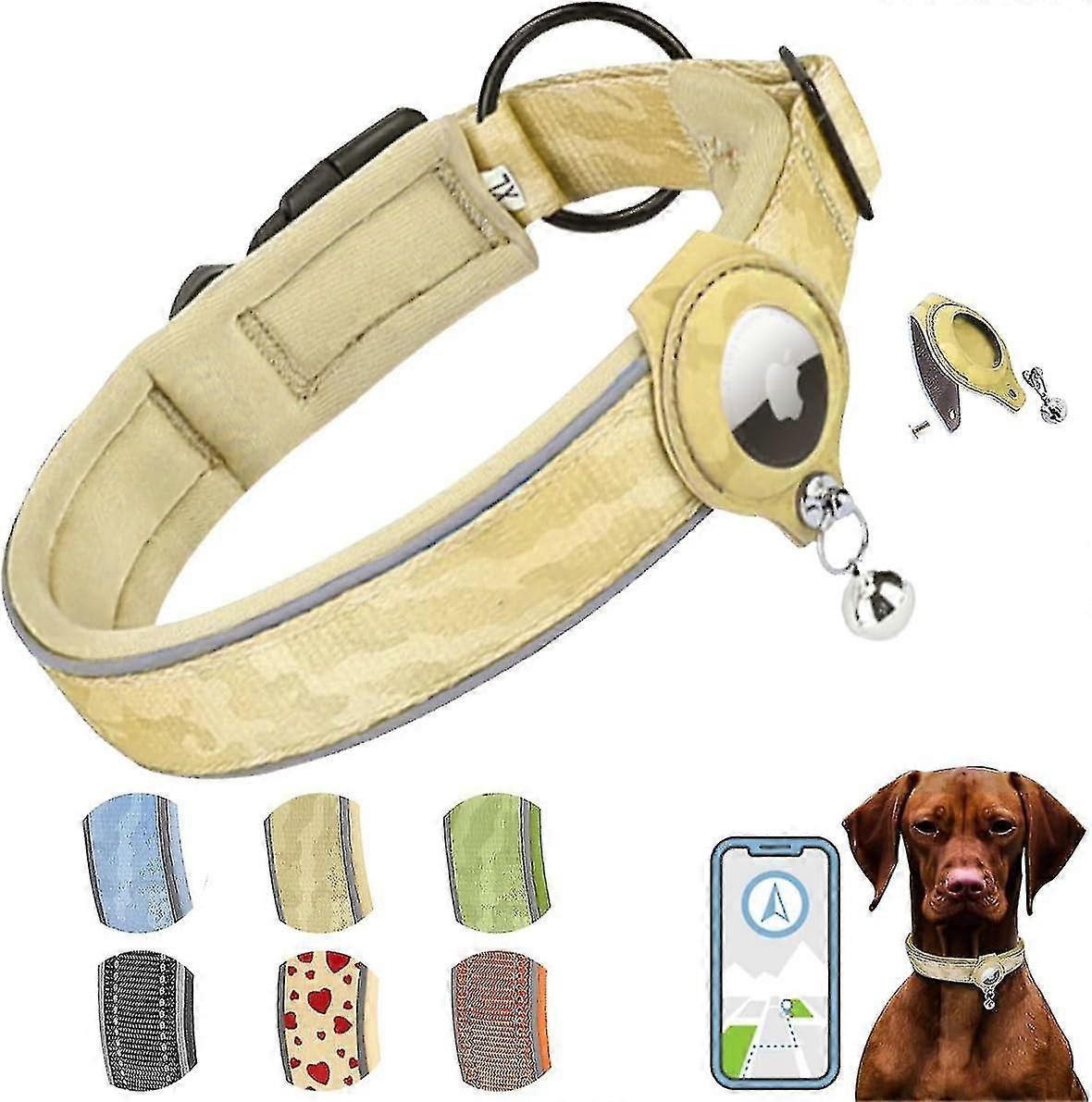 För Airtag hundhalsband, justerbart hundhalsband med Air Tag-hållare Reflekterande mjuk nylon ...