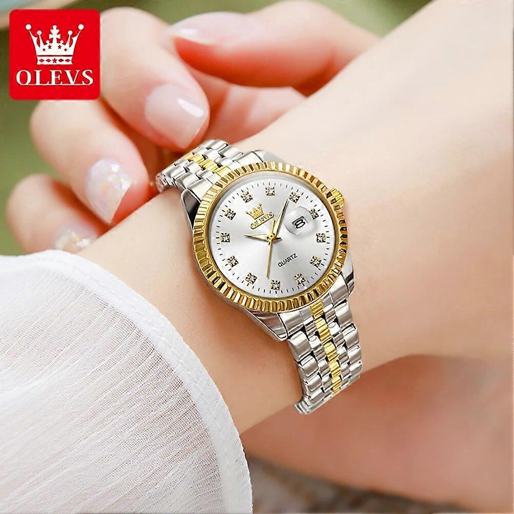 OLEVS Women's Watches Stainless Steel Diamond Wristwatch Waterproof ...