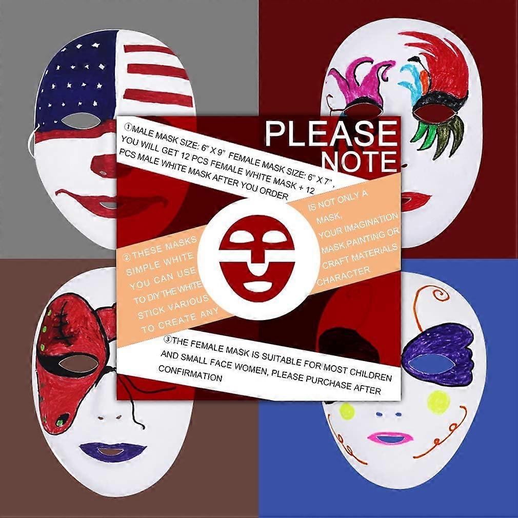 White Full Face Party Mask DIY Cosplay Blank Plain Masks, Pack of 24 ...