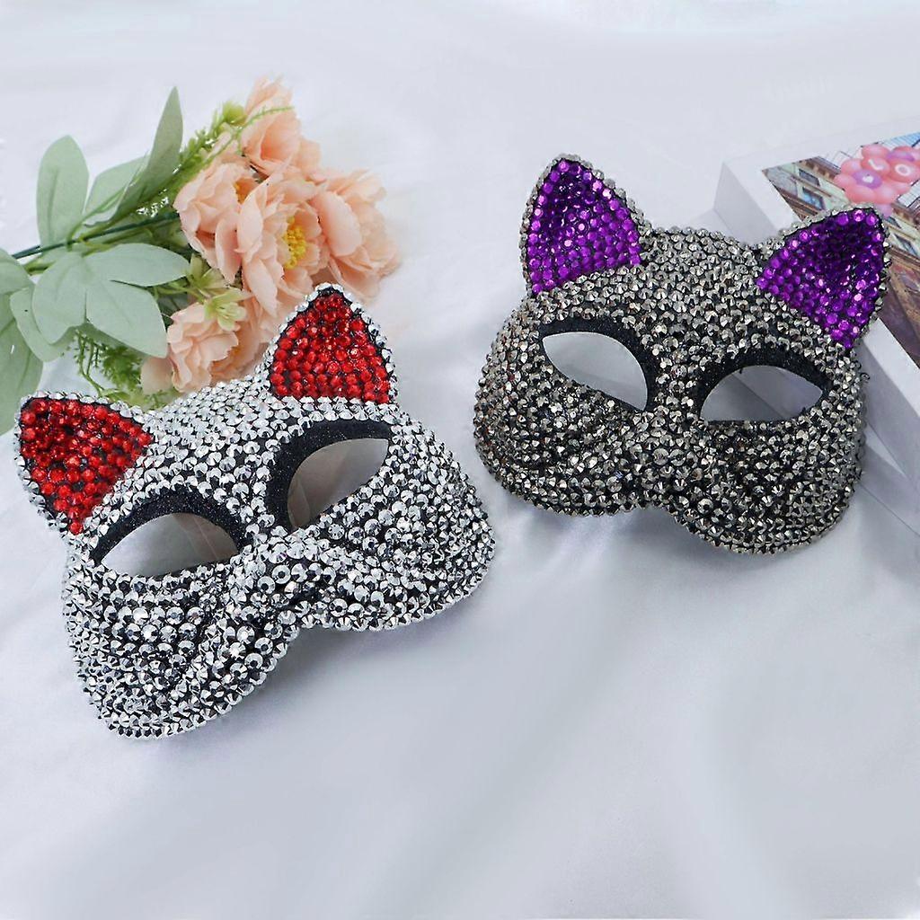 Rhinestones Masquerade Mask Cats Face Mask For Women Men Cosplay ...