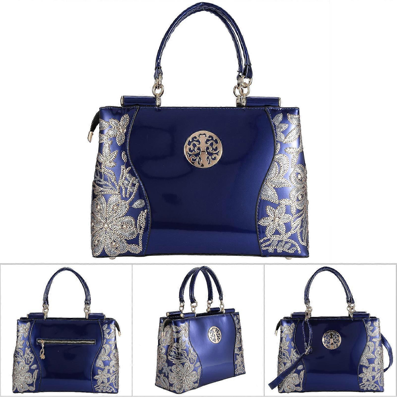 New Fashional Beauty Lady PU Large Capacity Sequins Bag Handbag (Blue ...