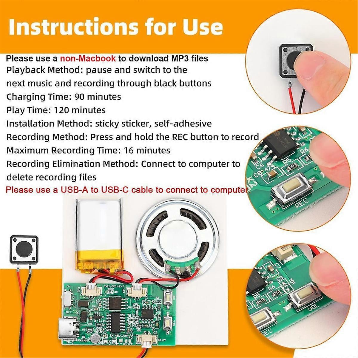 Programmable Sound Recorder Module - DIY Music Voice Recording Module Chip with Speaker, Can ...