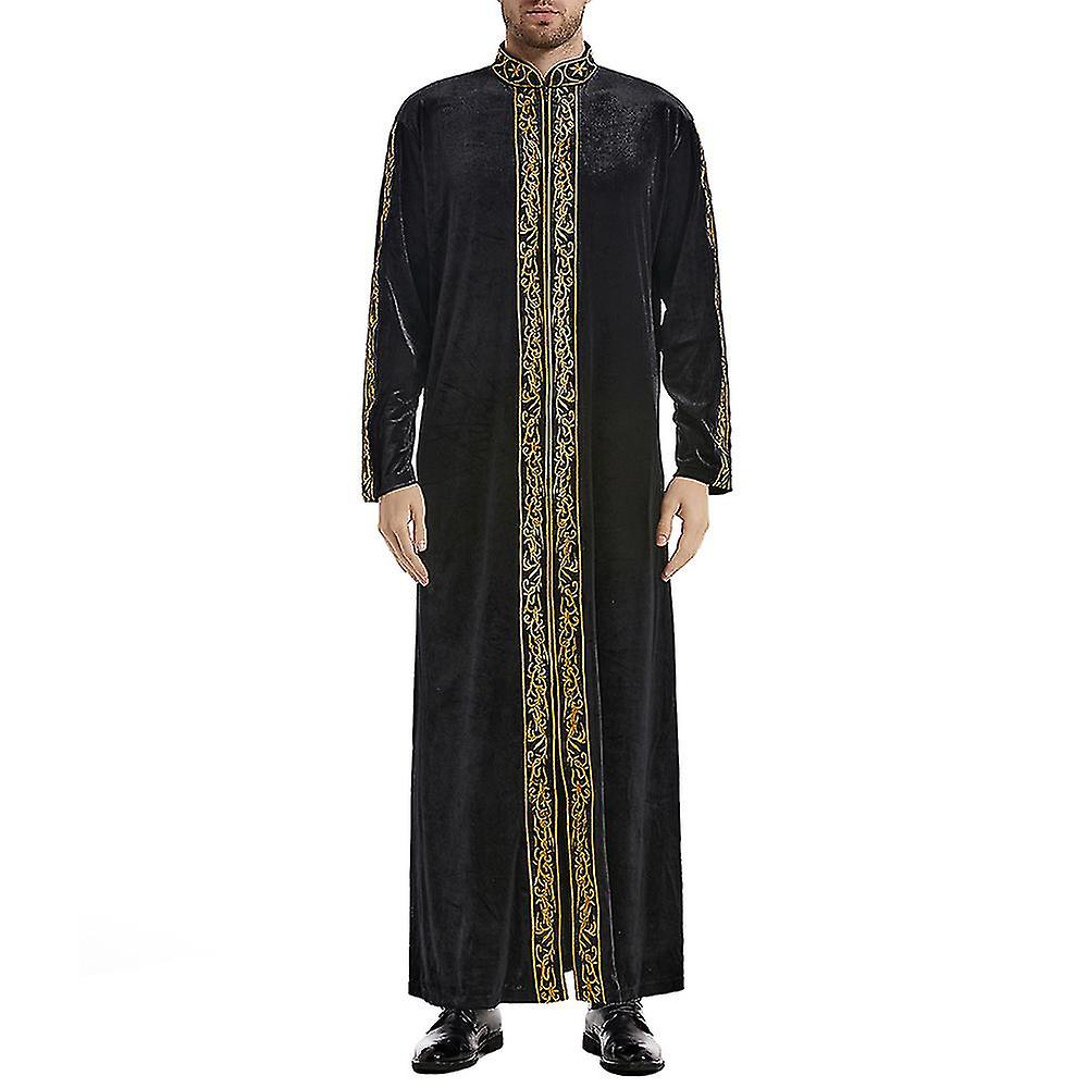 Men Luxury Muslim Kaftan Long Sleeve Thobe Jubba Saudi Arab Robe ...