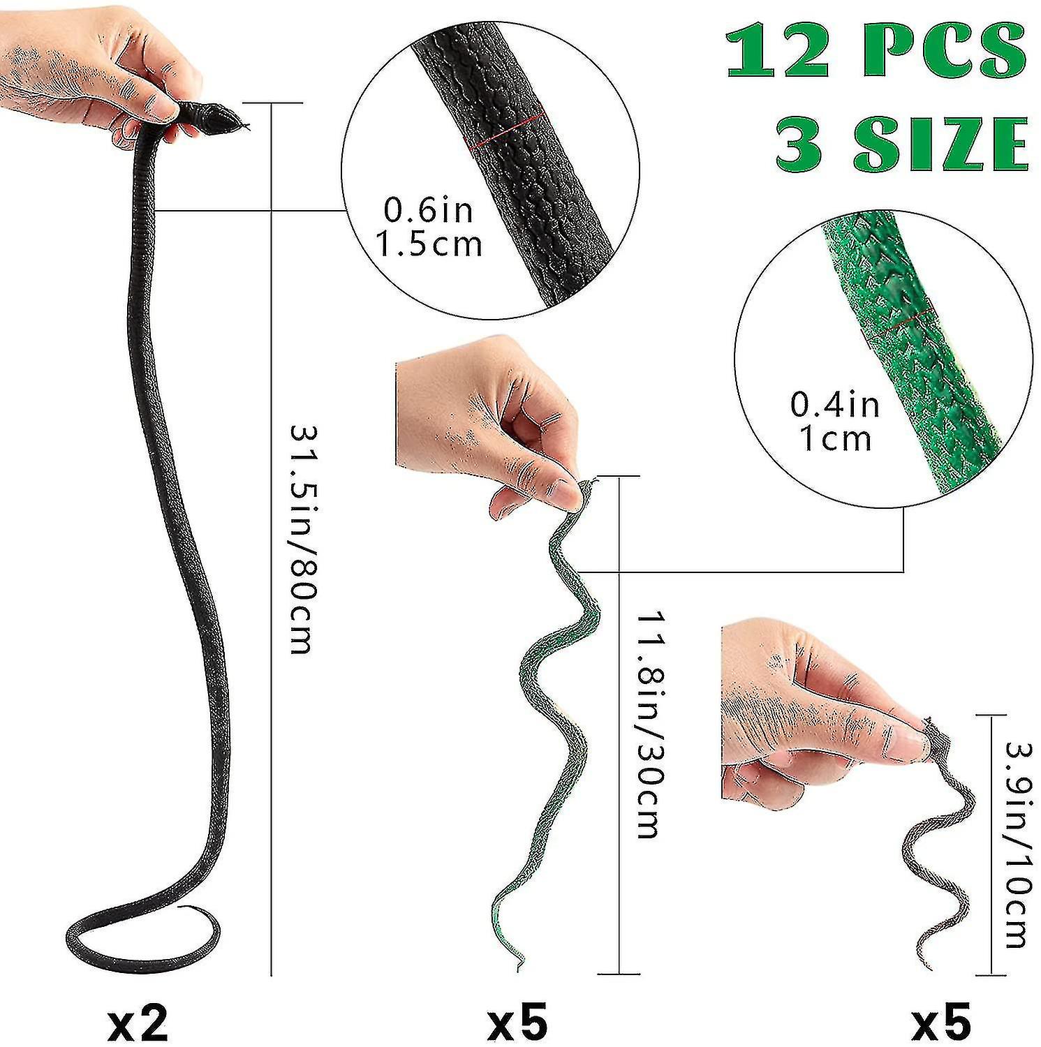 12 Pcs Realistic Rubber Snakes, Assorted Sizes Plastic Fake Snakes ...