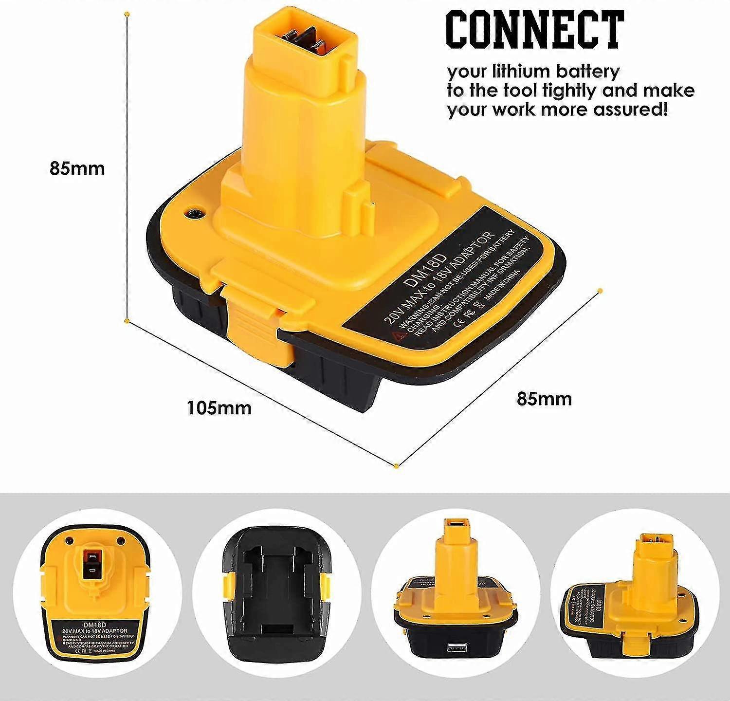 Dm18d Dca1820 Battery Adapter With Usb For Dewalt 20v/18v For Milwaukee ...
