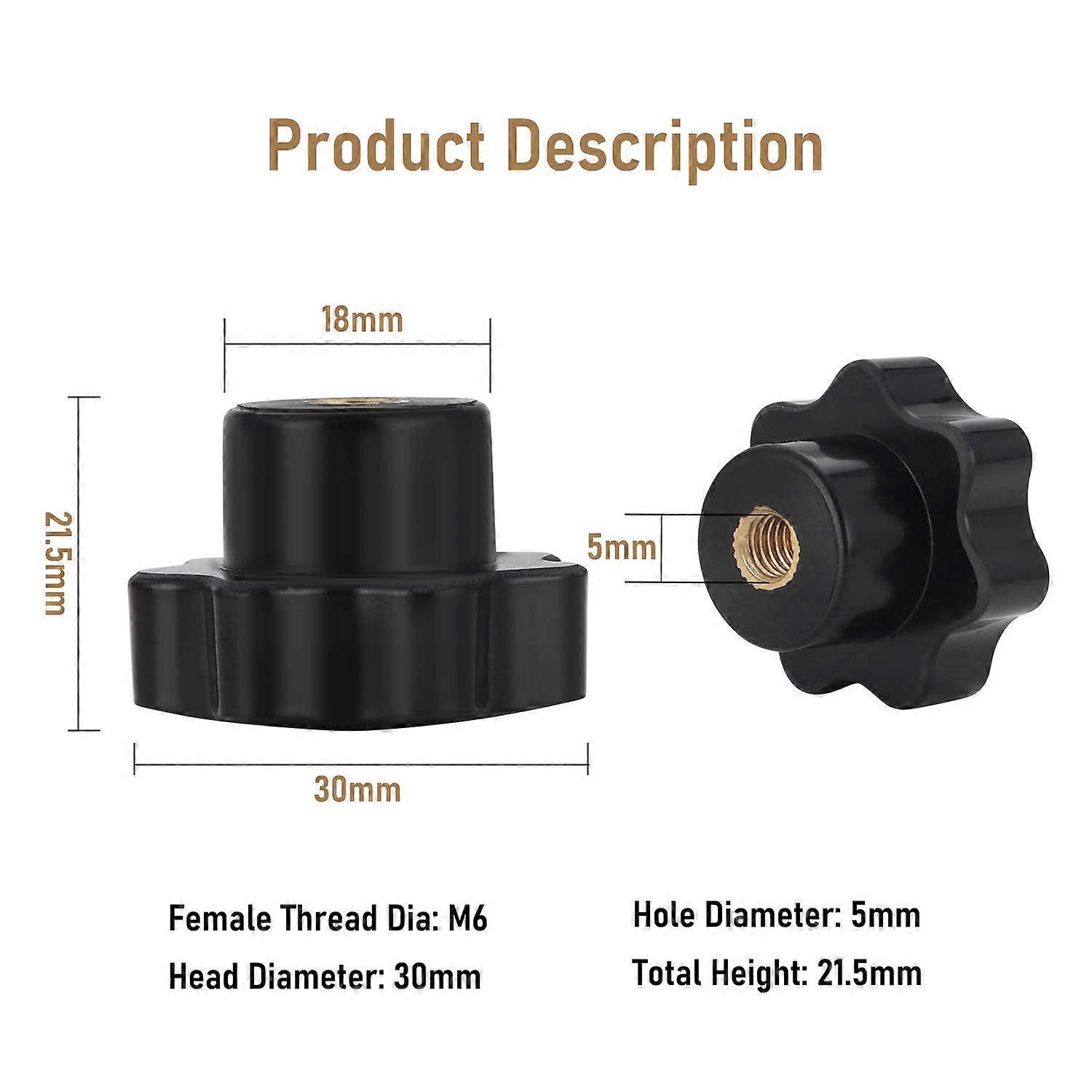 Set of 10 M6 Female Thread Clamping Knobs Black Plastic Star Shape Grip ...