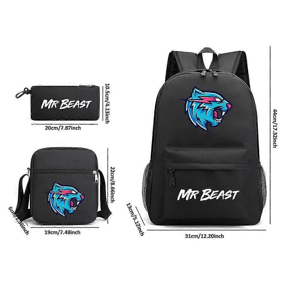 Mr Beast Lightning Cat Kids 3Pcs/Set Backpack School Bag Boys Girls ...