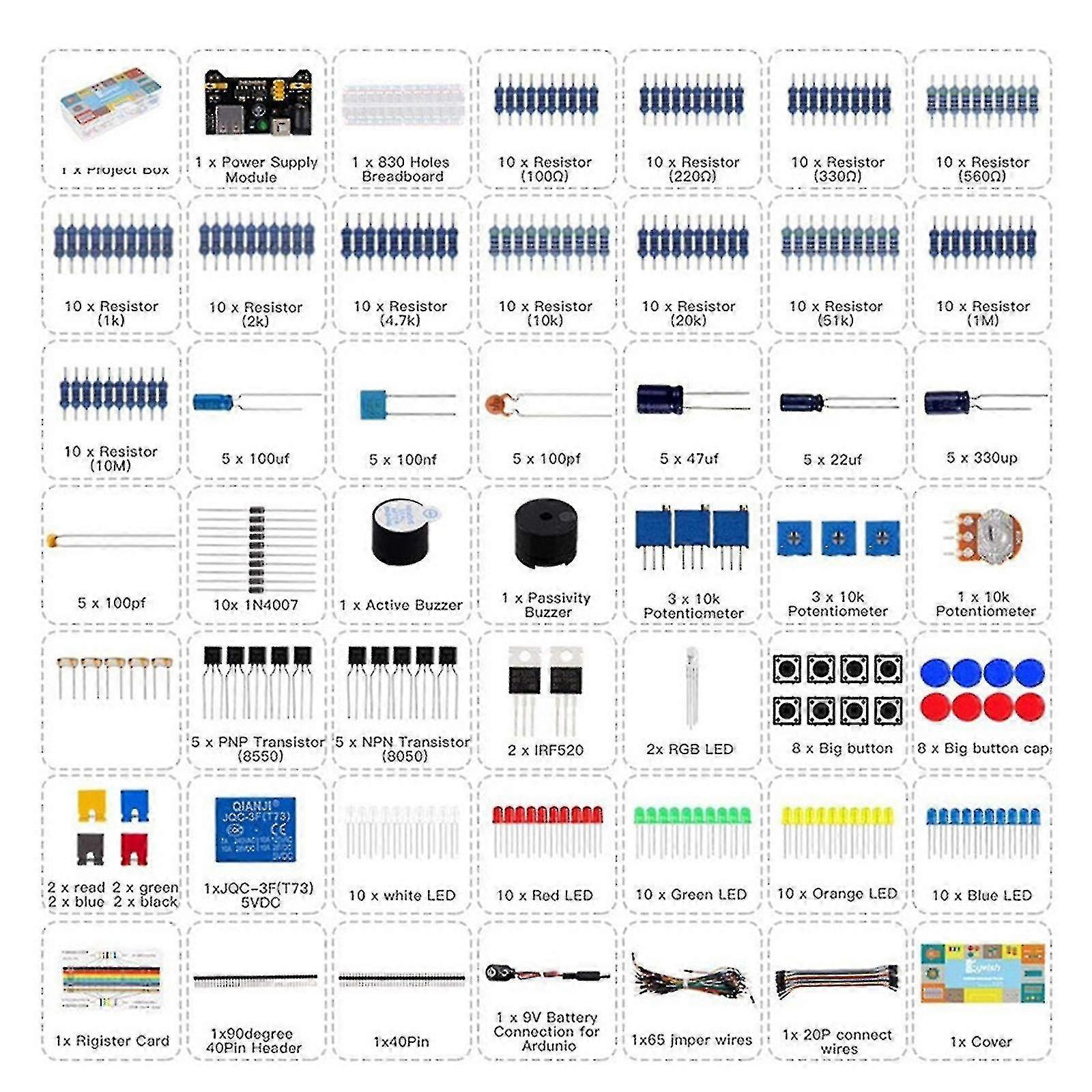 Upgraded Basic Electronics Component Starter Kit With Led Resistors ...
