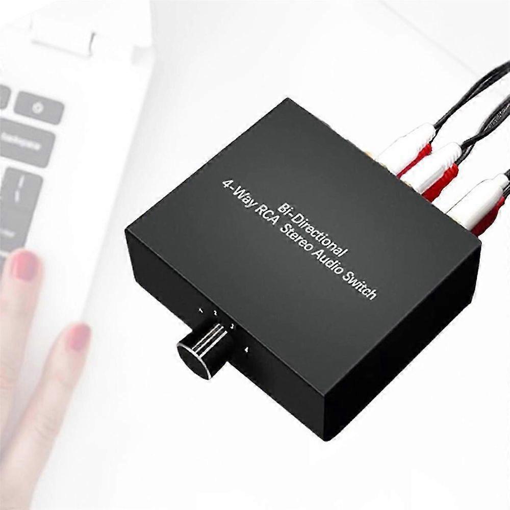 4 Ports Bi-Directional R L Audio Switcher Box Audio Rotary Switch Plug ...