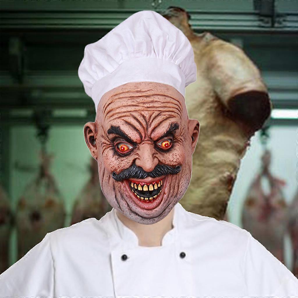 Realistic Latex Bearded Chef Butcher Mask Halloween Haunted House Ghost ...