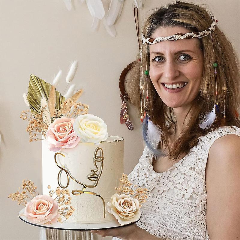 10Pcs Boho Cake Topper Decorations Acrylic Lady Face Cake Topper Flower ...