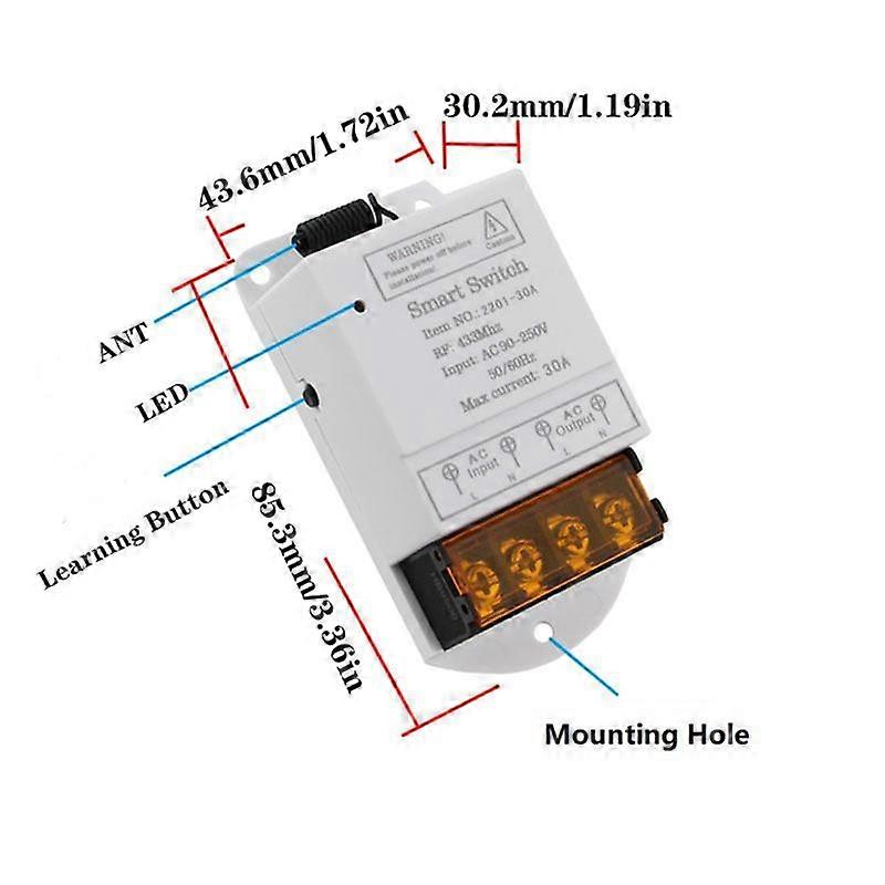 High Power AC90-250V 30A 433MHz Remote Control Switch RF Relay Receiver ...