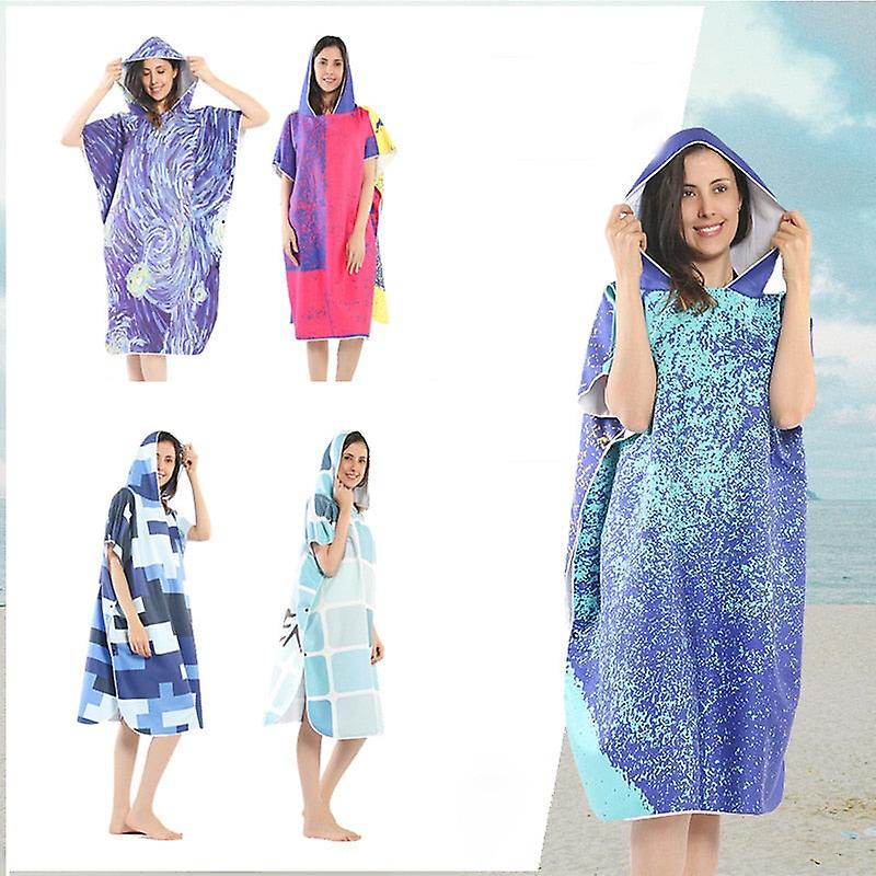 Double sided velvet diving beach changing robe cape printing bath towel ...