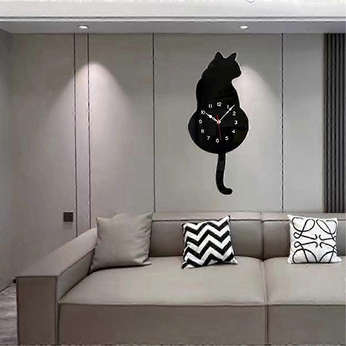 Black-Cat Pendulum Wall Clock,Cat Clock,Cat Clock with Moving Tail,Cat ...