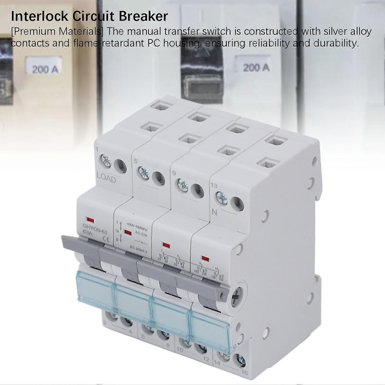 4P 63A Dual Power Manual Transfer Isolating Switch DIN Rail Mount ...
