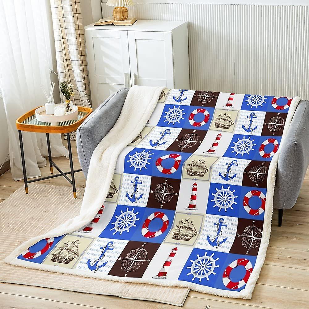 Nautical Throw Blanket Ocean Fuzzy Blanket Kids Vintage Sailboat Anchor ...