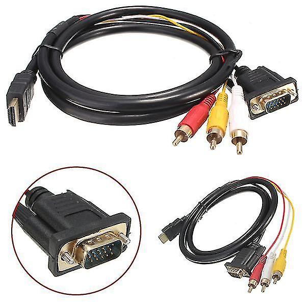 For 1.5m 5Ft HDTV HDMI to VGA HD-15 3 RCA Converter Adapter Connector ...