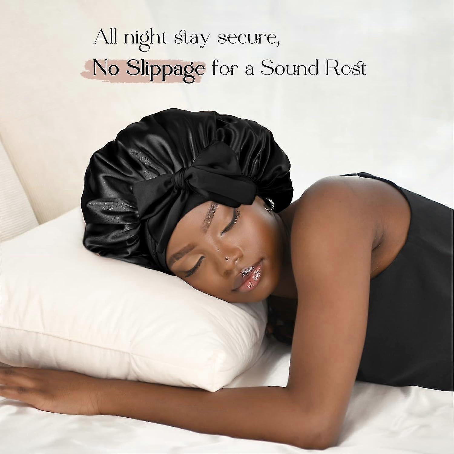SQCLV Satin Bonnet Silk Bonnet for Sleeping Double Layer Satin Lined ...