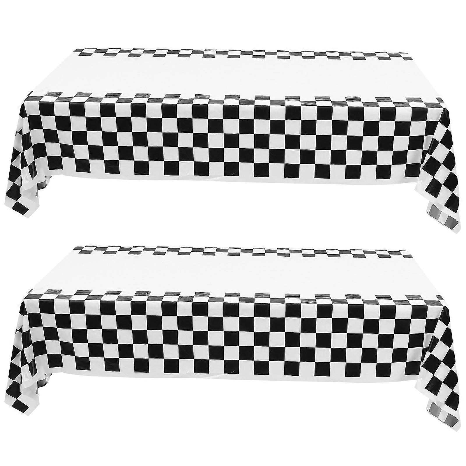 2Pcs Checkered Tablecloth Dinging Table Covers Disposable Black White ...