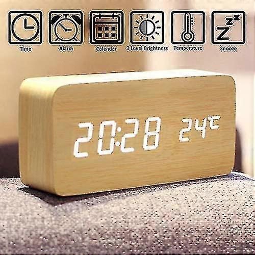 Wooden Digital Clock - Multifunctional Led Alarm Clock With Time / Date ...