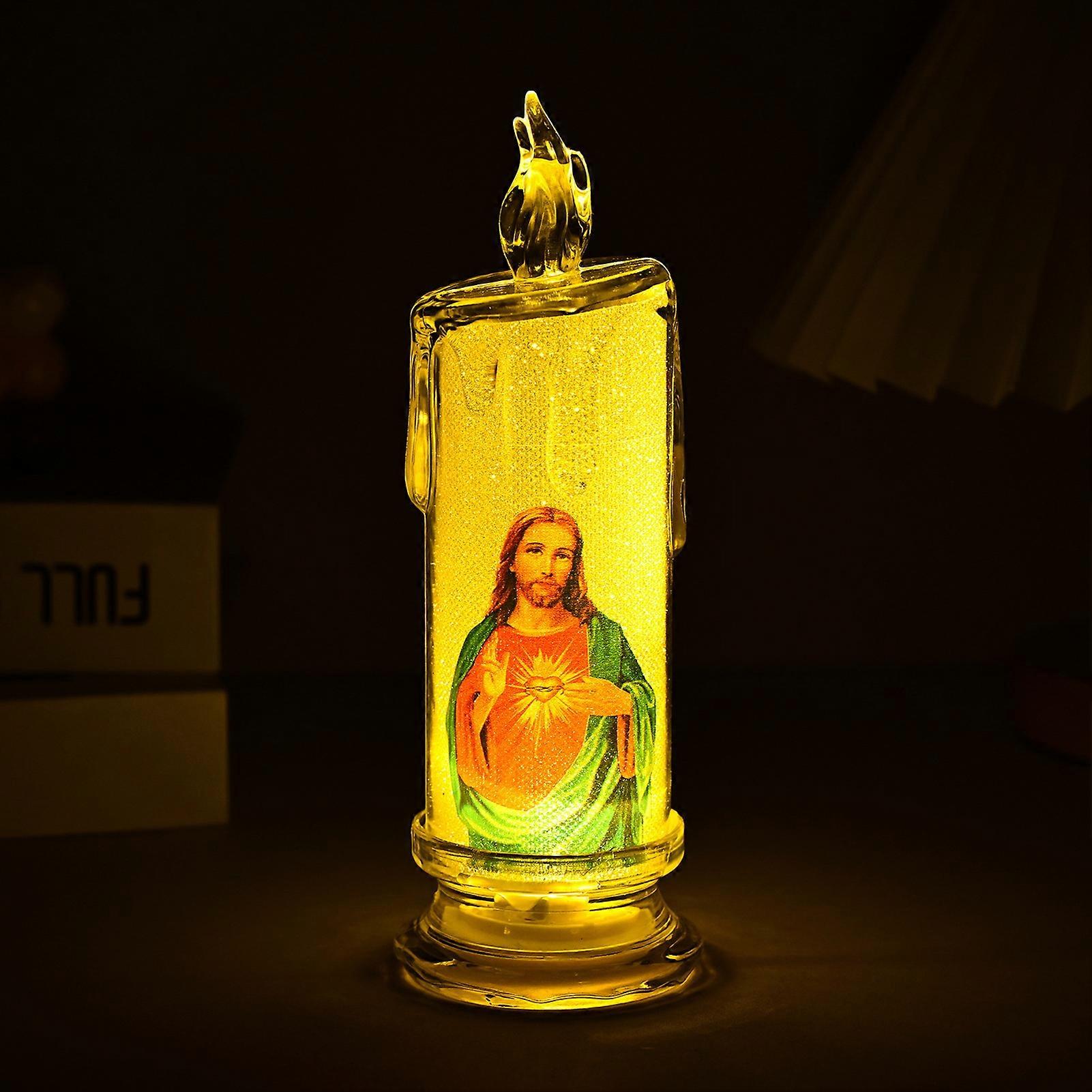 1/4Pcs LED Prayer Flameless Candle Holy Family Jesus Joseph Virgin Mary ...