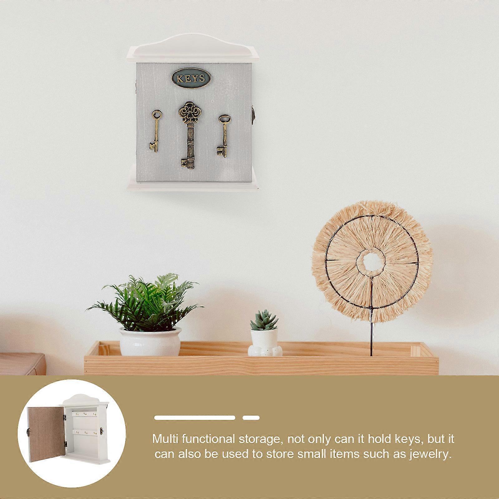 Wooden Key Holder Box - Wall Key Cabinet Key Hooks Wall Mounted Key ...